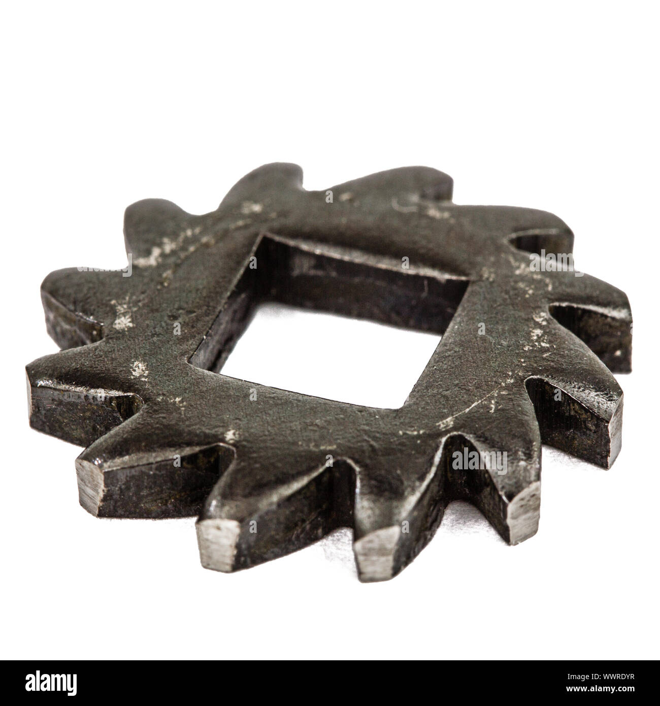 One gear wheel from metal closeup, isolated on white background Stock ...