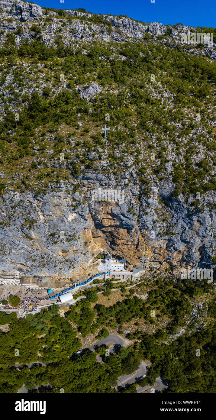 Aerial view of The Monastery of Ostrog, Serbian Orthodox Church ...