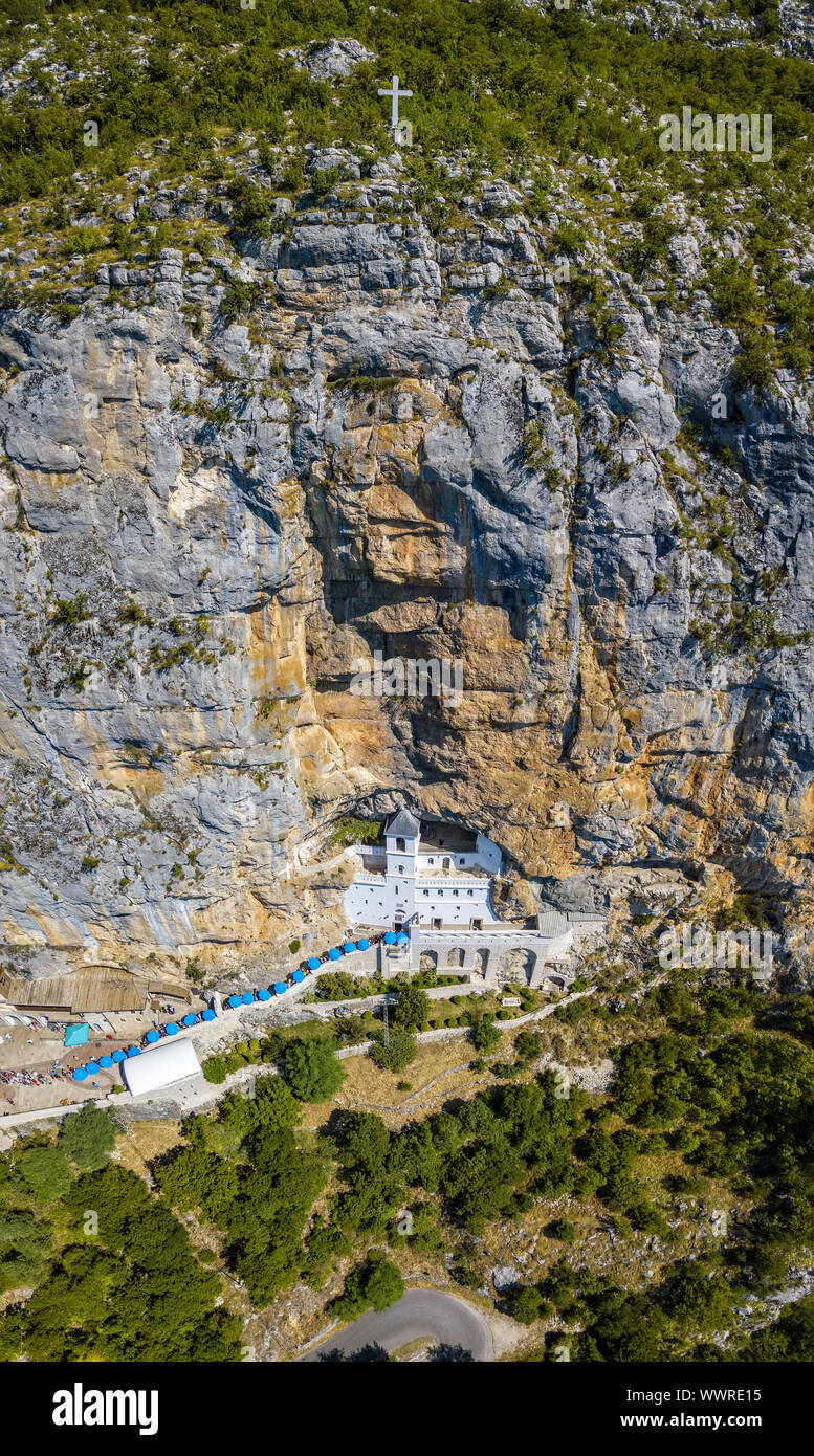 Aerial view of The Monastery of Ostrog, Serbian Orthodox Church ...