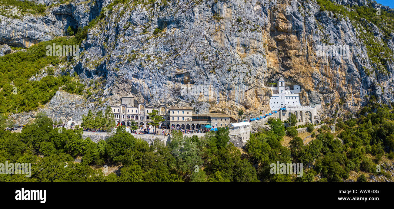 Aerial view of The Monastery of Ostrog, Serbian Orthodox Church ...
