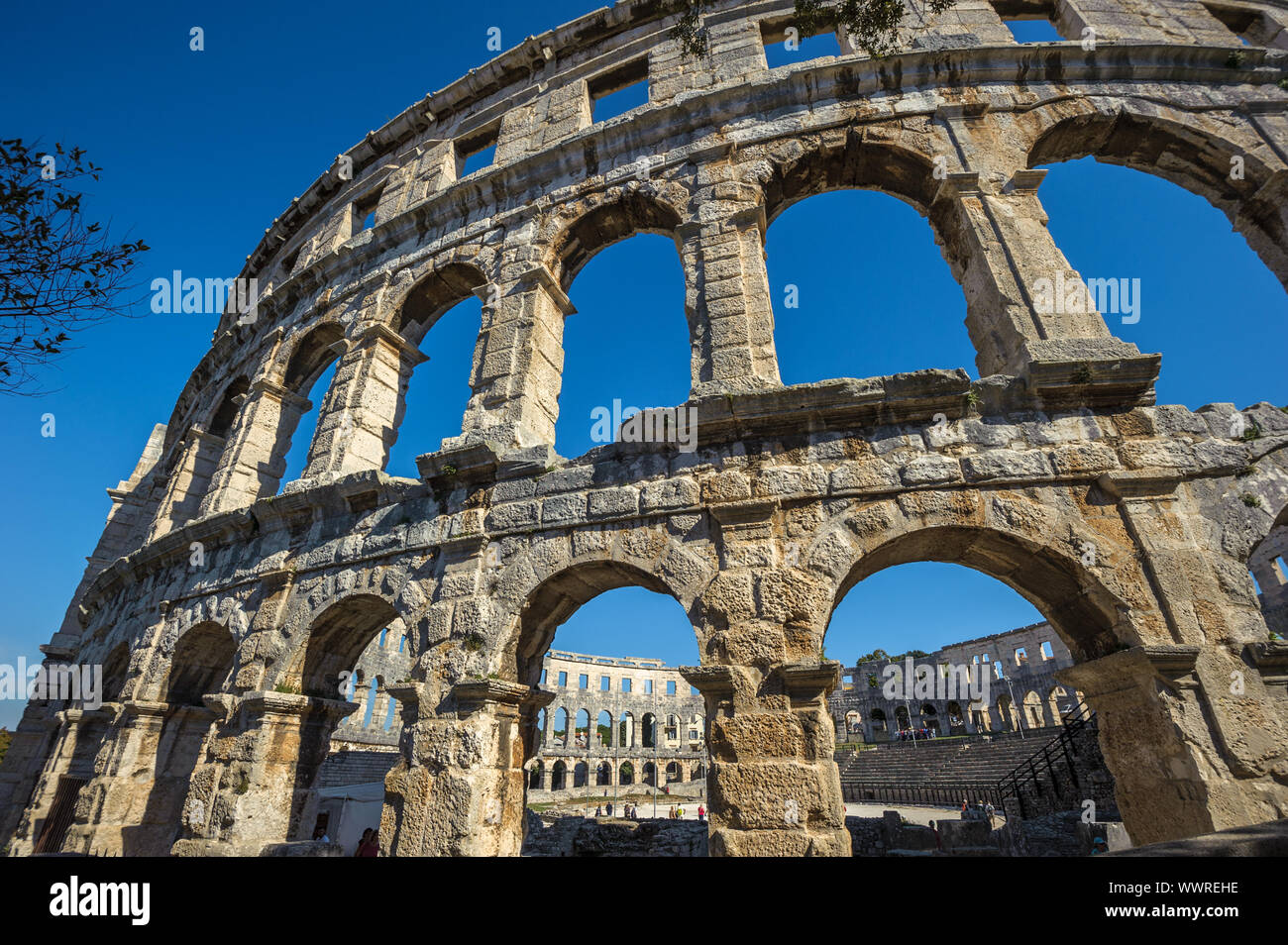 Ancient Roman amphitheater in Pula, Croatia. UNESCO world heritage site ...