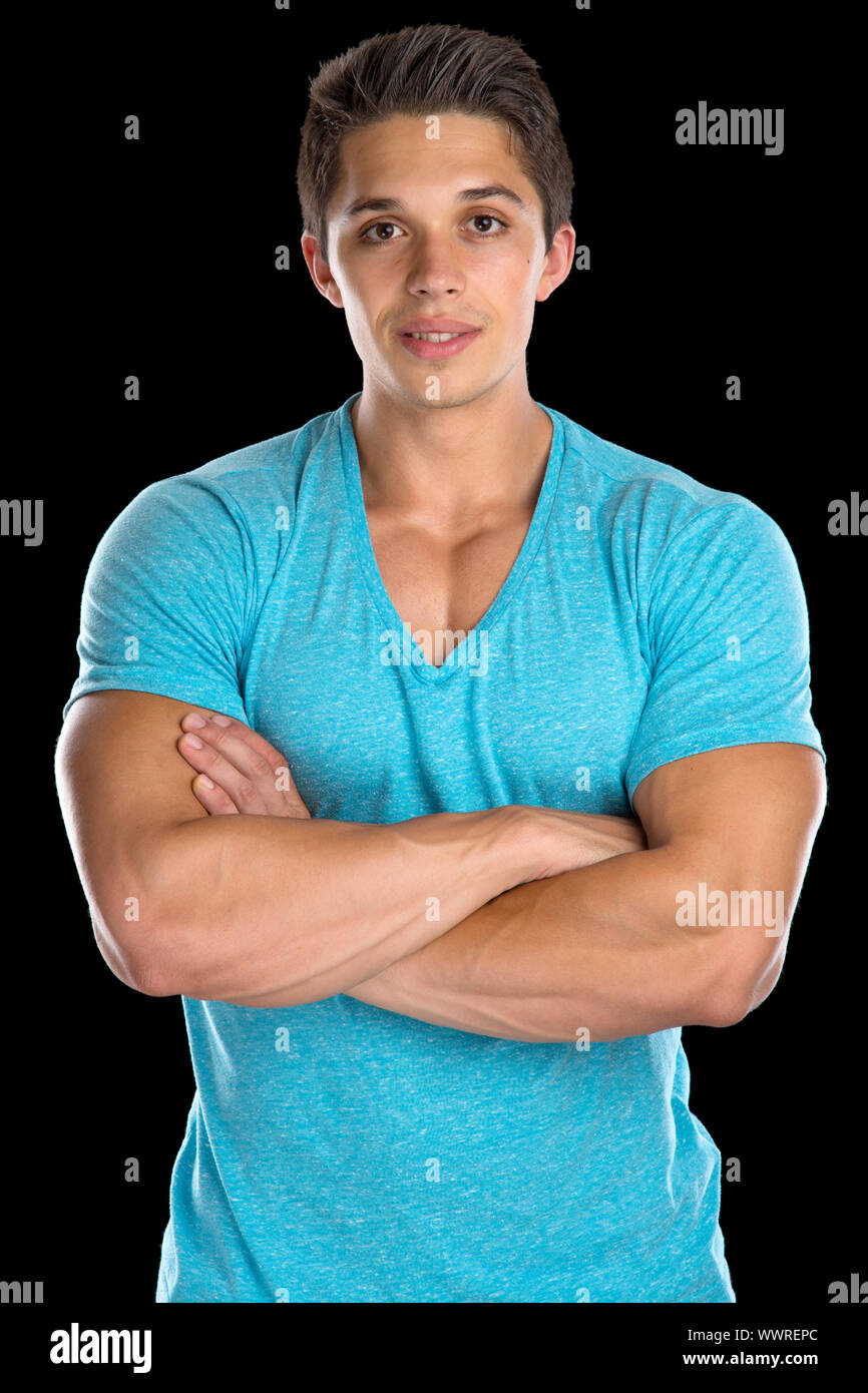 portrait man young juvenile muscles muscular cut-out on black Stock ...