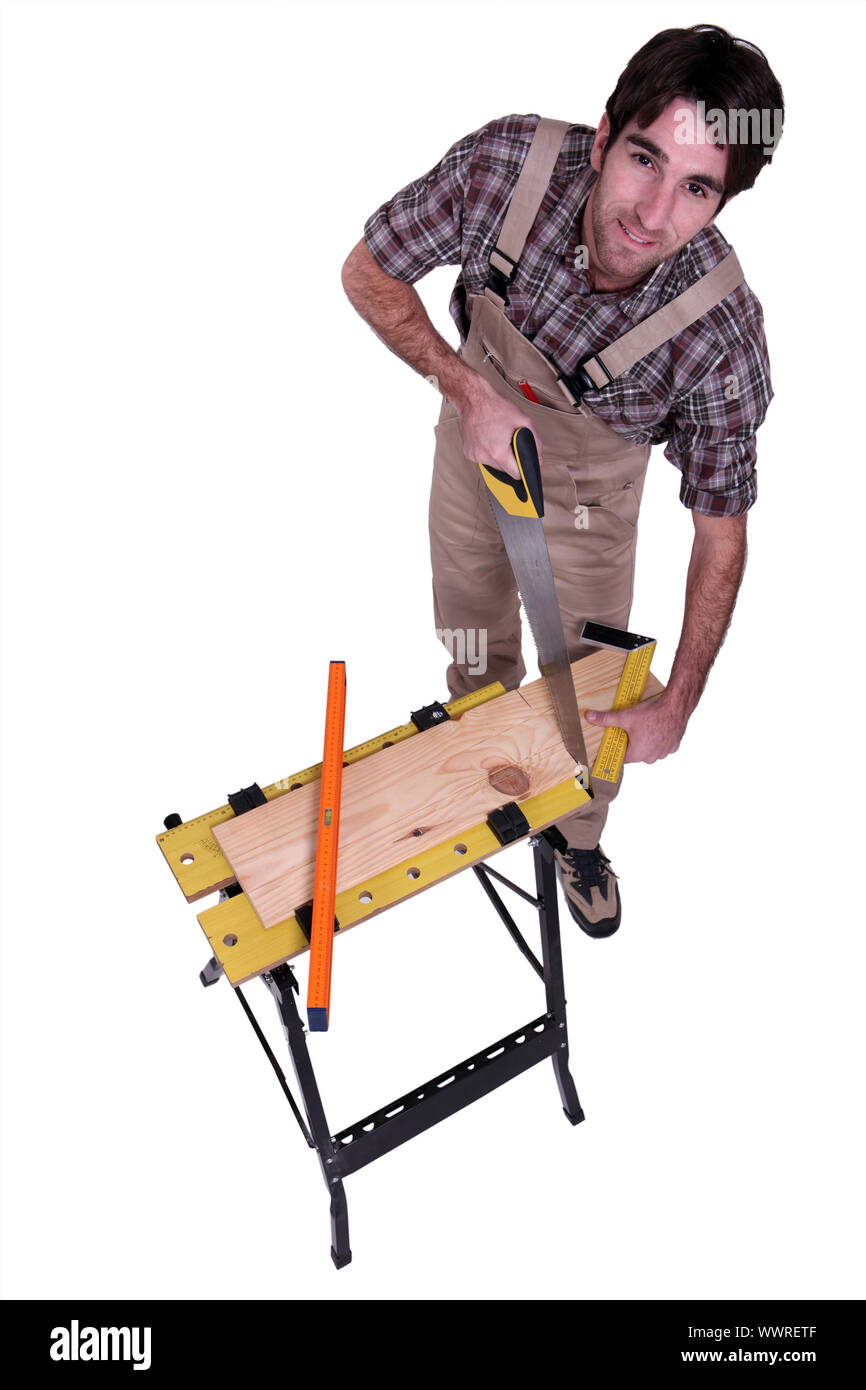 Man sawing top view hi-res stock photography and images - Alamy