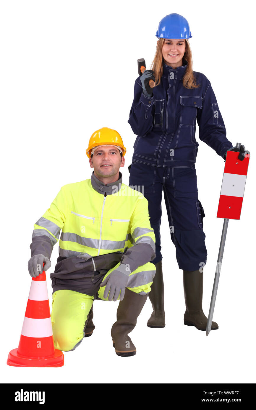 Female road worker Cut Out Stock Images & Pictures - Alamy