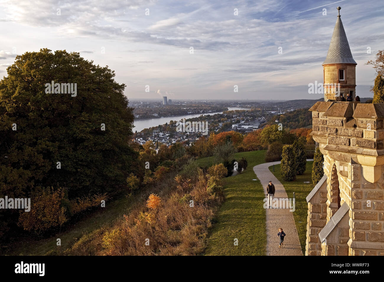 view of Rhine valley from castle Drachenbrug, Koenigswinter, North ...