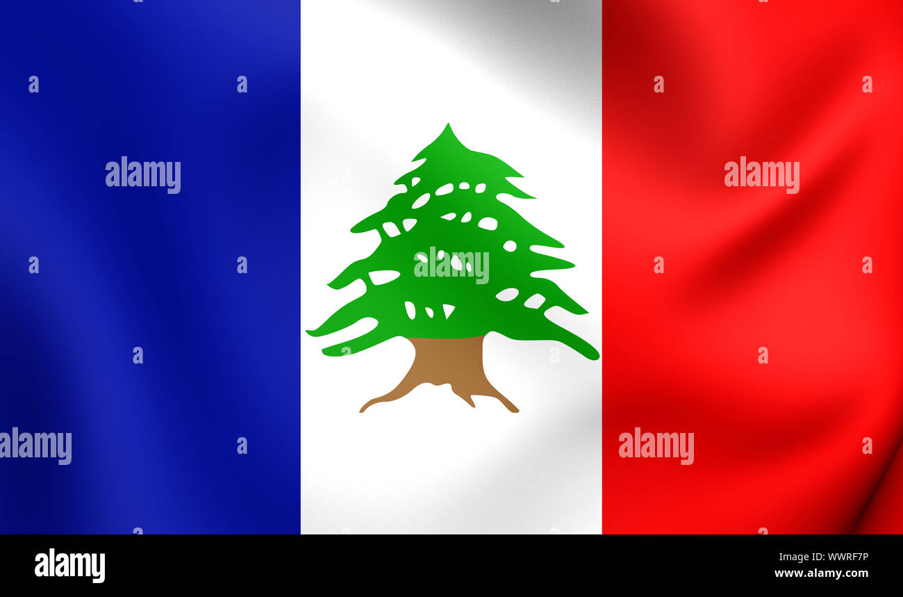 3D Flag of the Lebanon during the French Mandate (1920-1943). Close Up ...
