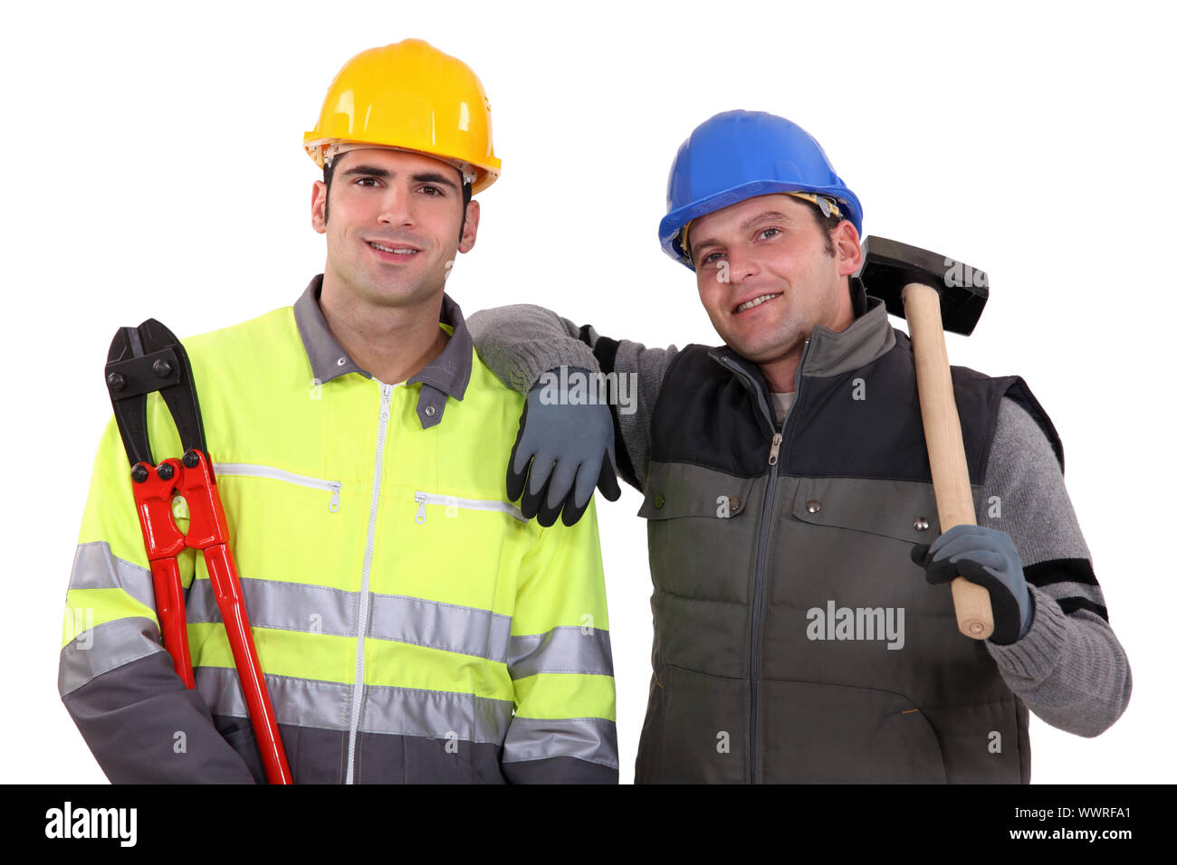 Two manual workers stood together Stock Photo - Alamy