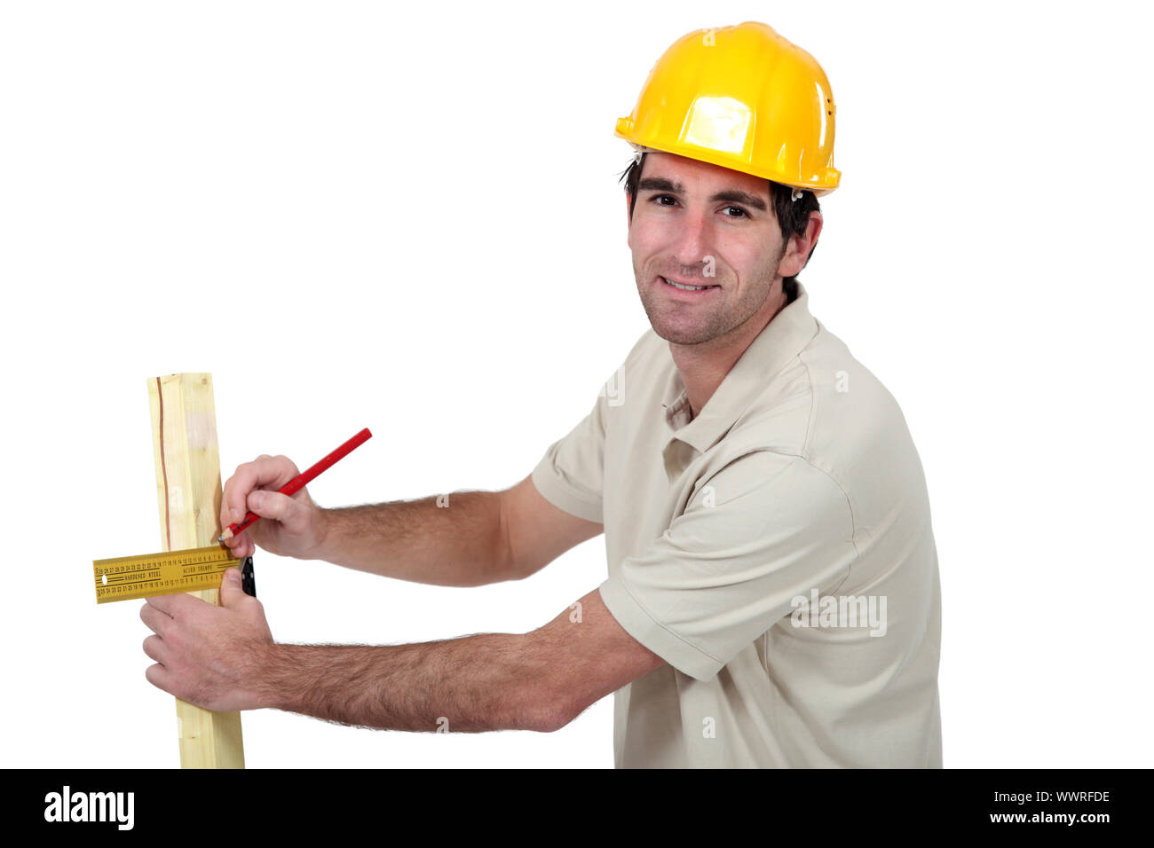 Man marking timber Stock Photo - Alamy