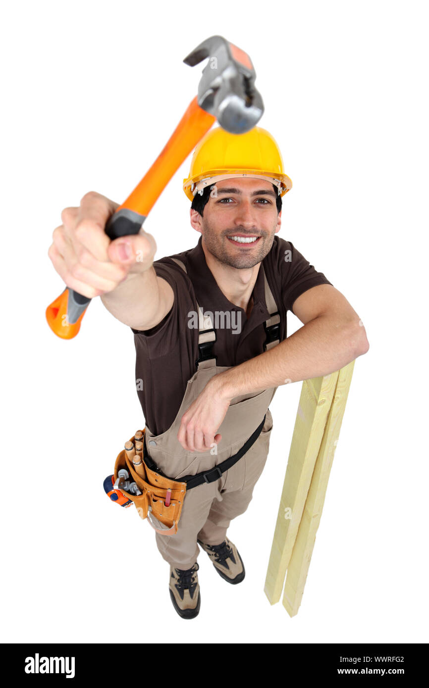 Handyman with hammer Stock Photo - Alamy