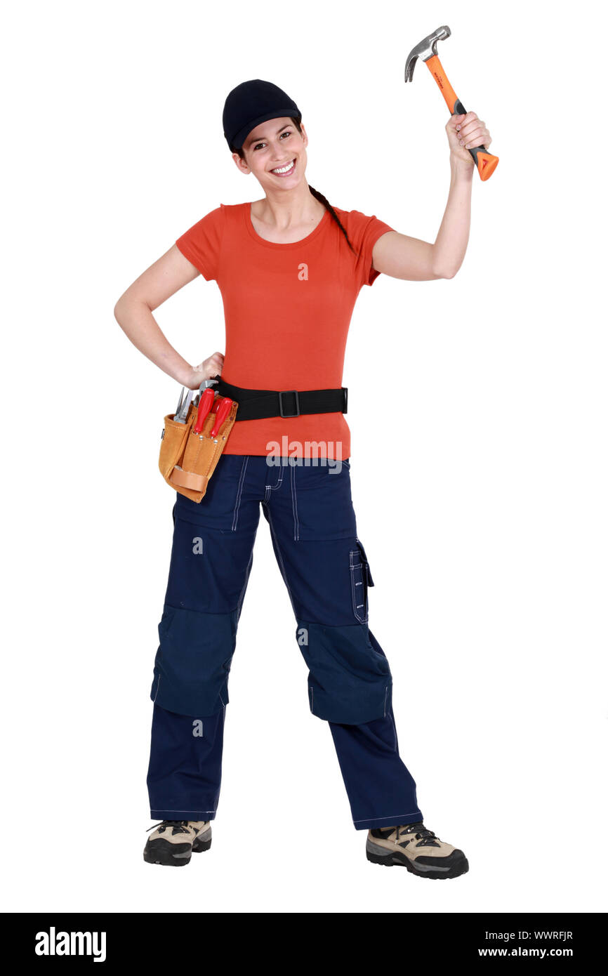 Woman waving hammer in hi-res stock photography and images - Alamy
