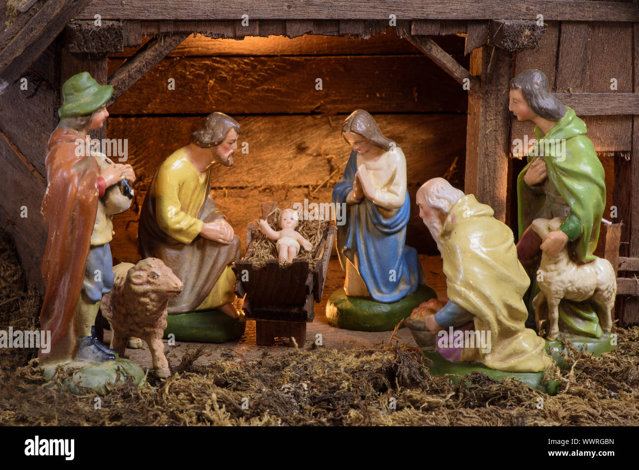 Christmas crib with holy family Stock Photo - Alamy