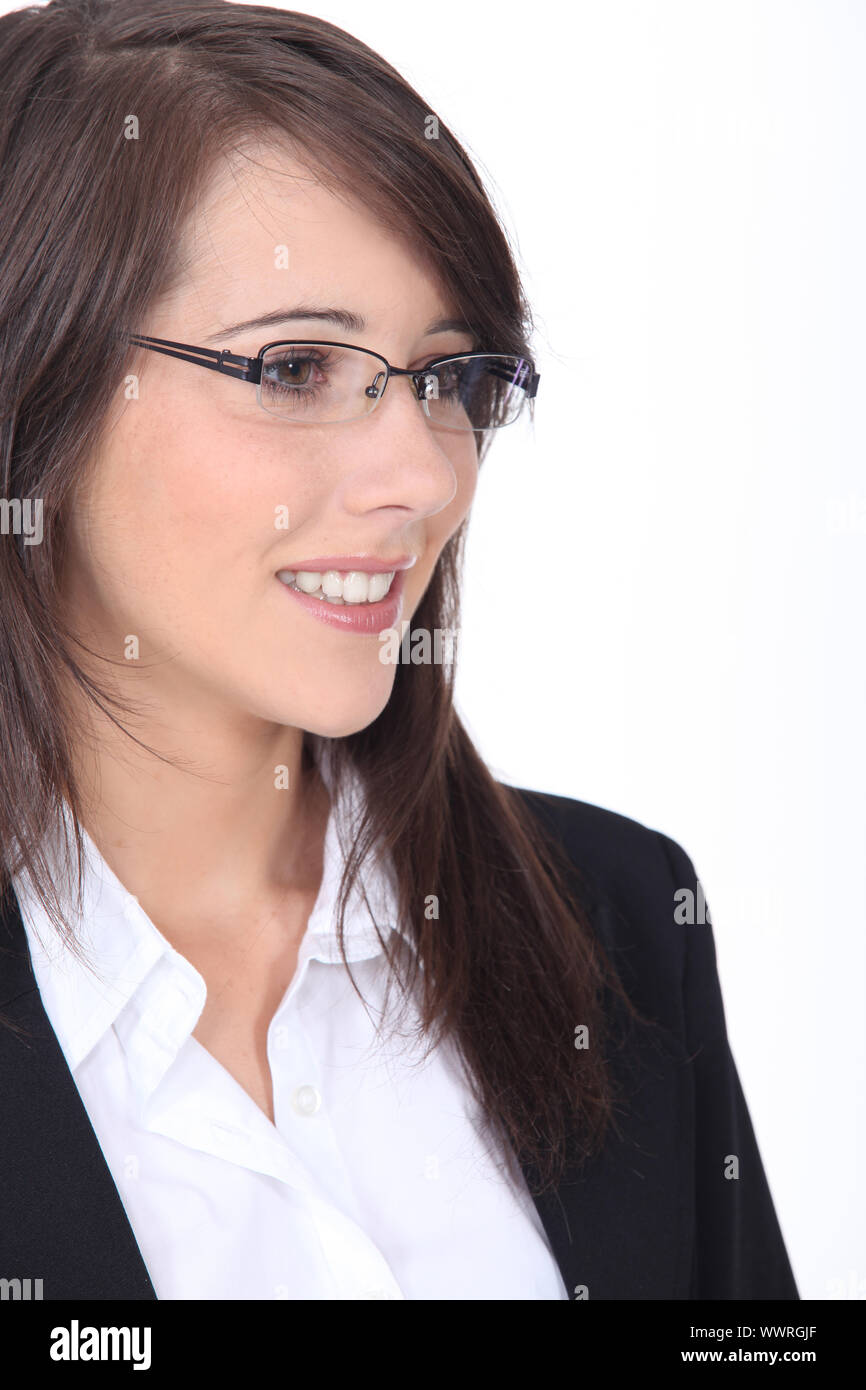 Profile of young brunette office worker Stock Photo - Alamy