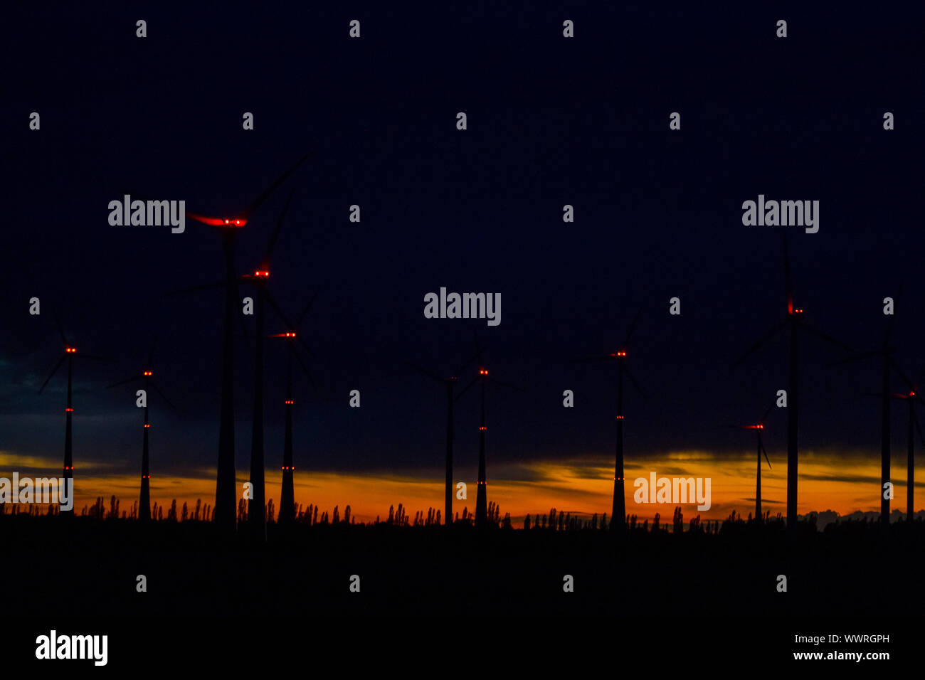 Wind farm at night Stock Photo - Alamy