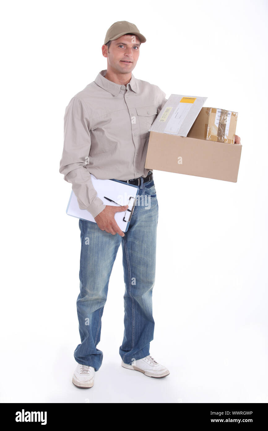 Mailman with registered mail Stock Photo - Alamy