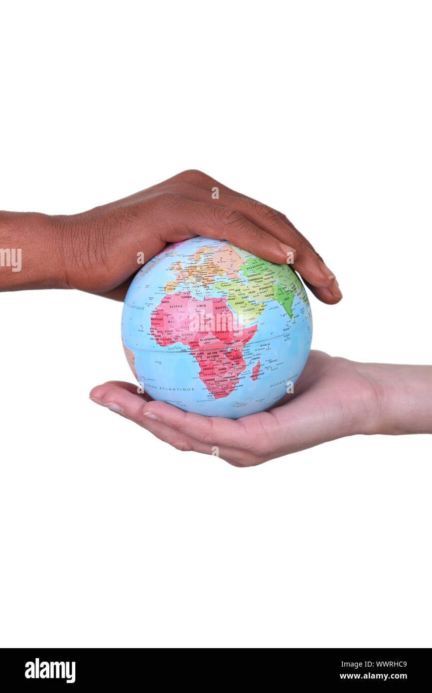 Hands holding globe africa Cut Out Stock Images & Pictures - Alamy