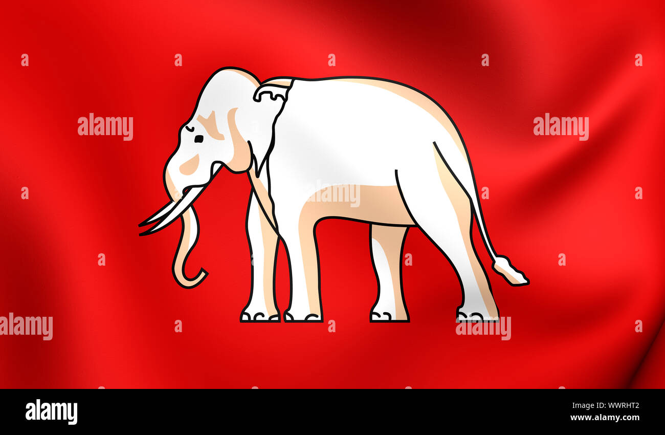 3D Flag of the Thailand (1855). The White Elephant Flag. Close Up Stock ...