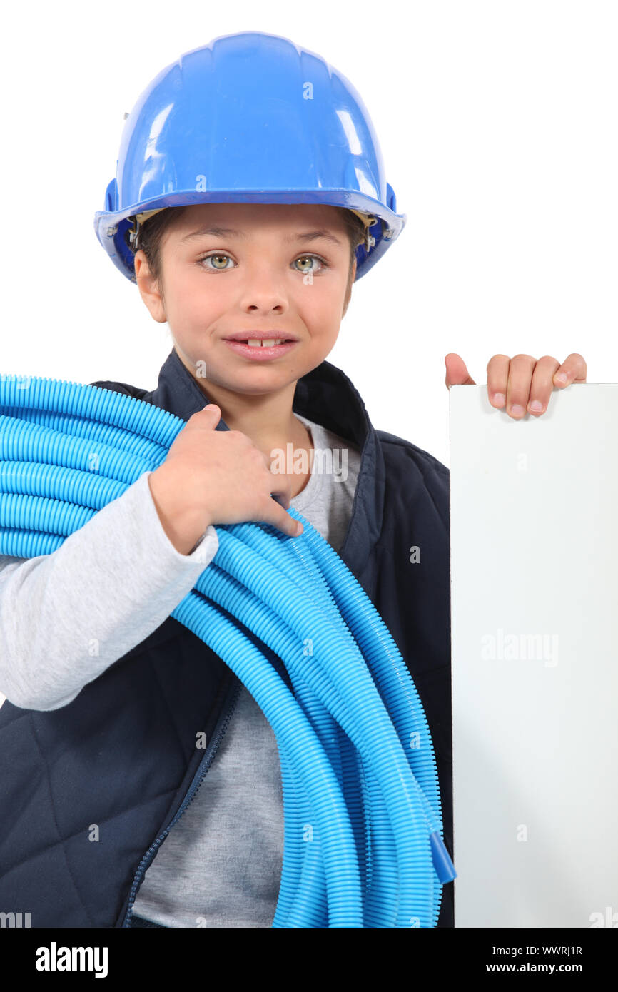 Little girl dressed as electrician Stock Photo - Alamy