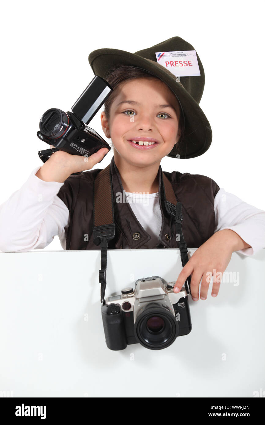 Child with video camera journalist hi-res stock photography and images ...