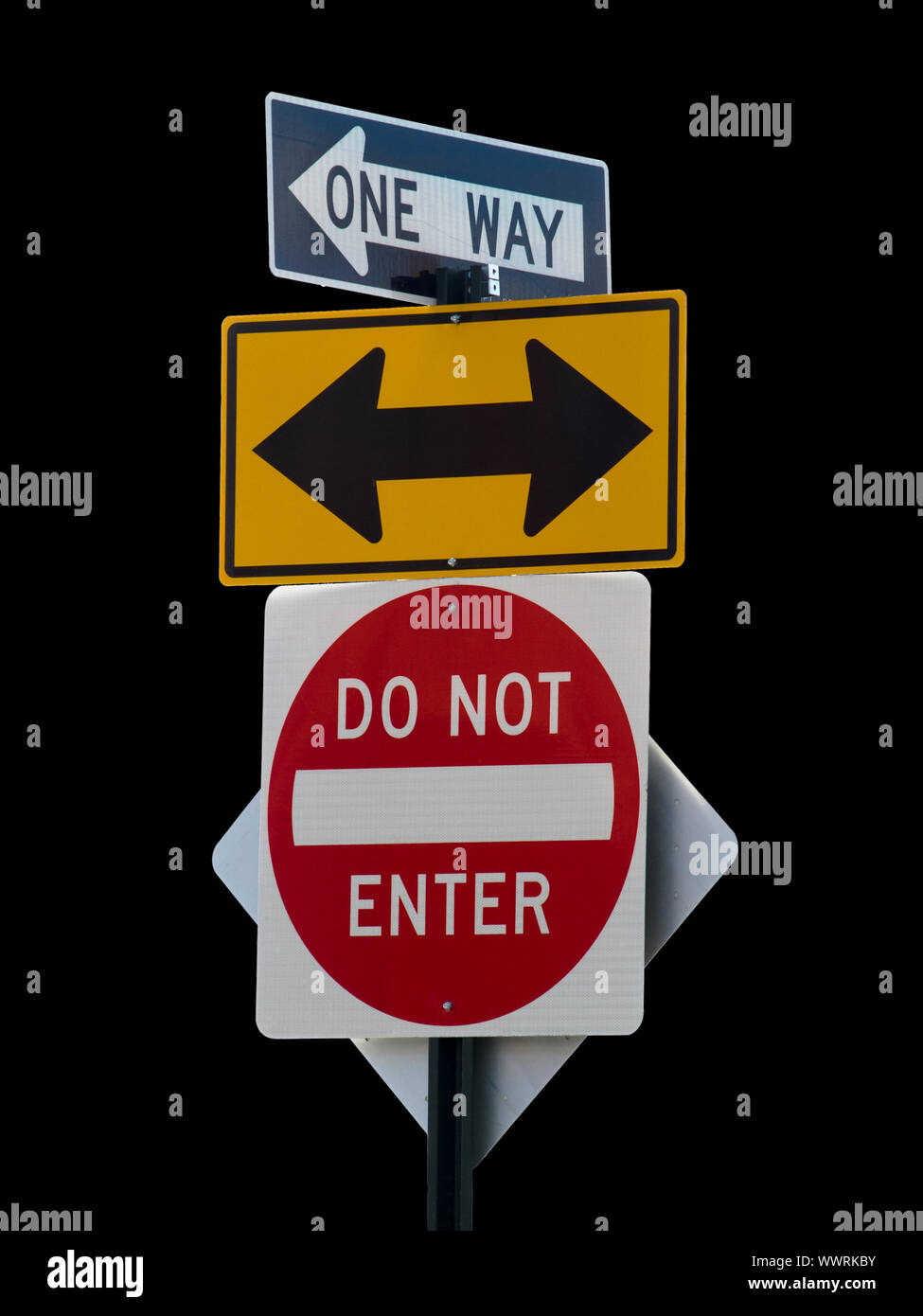 Three street signs over a black background Stock Photo - Alamy