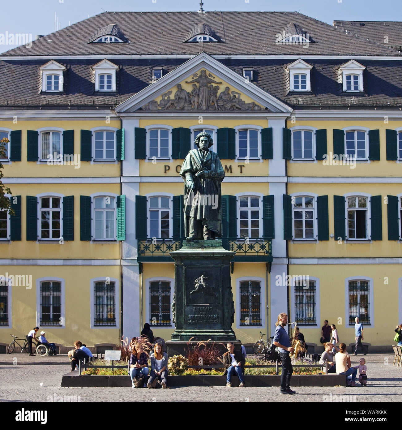 Muensterplatz with Beethoven Monument and people in front of General ...