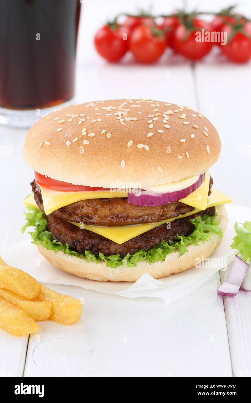 Double Cheeseburger Hamburger Cola Drink Stock Photo - Alamy