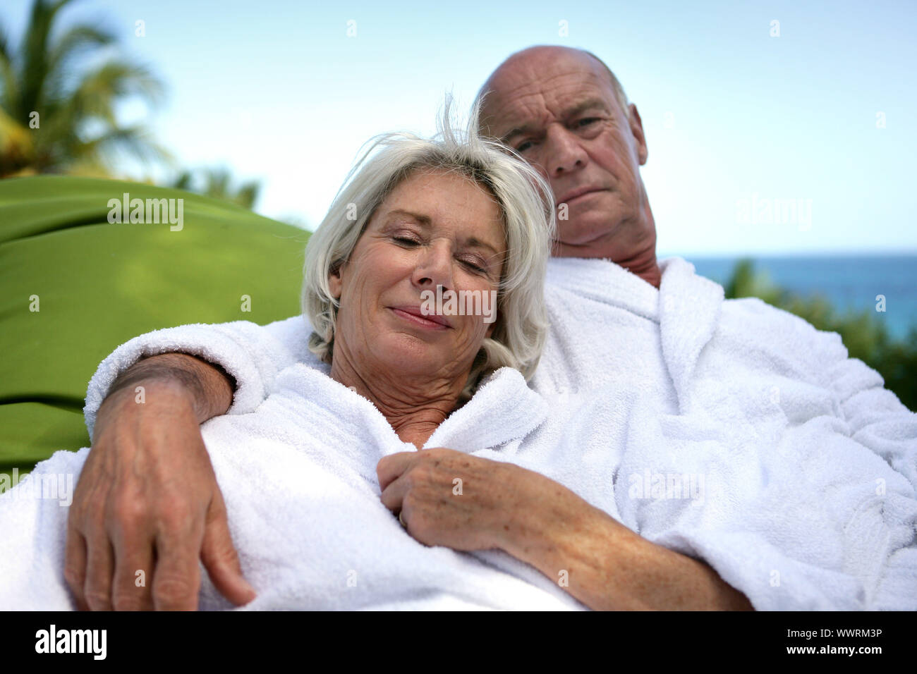 Mature couple enjoying spa weekend at the beach Stock Photo - Alamy