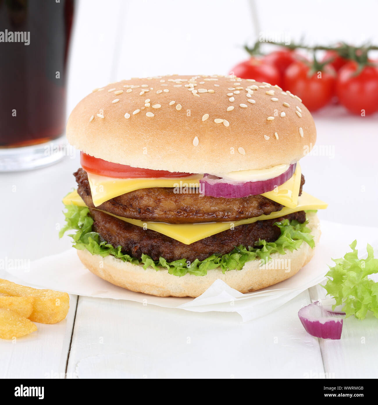 Double Cheeseburger Hamburger Burger Cola Drink Stock Photo - Alamy