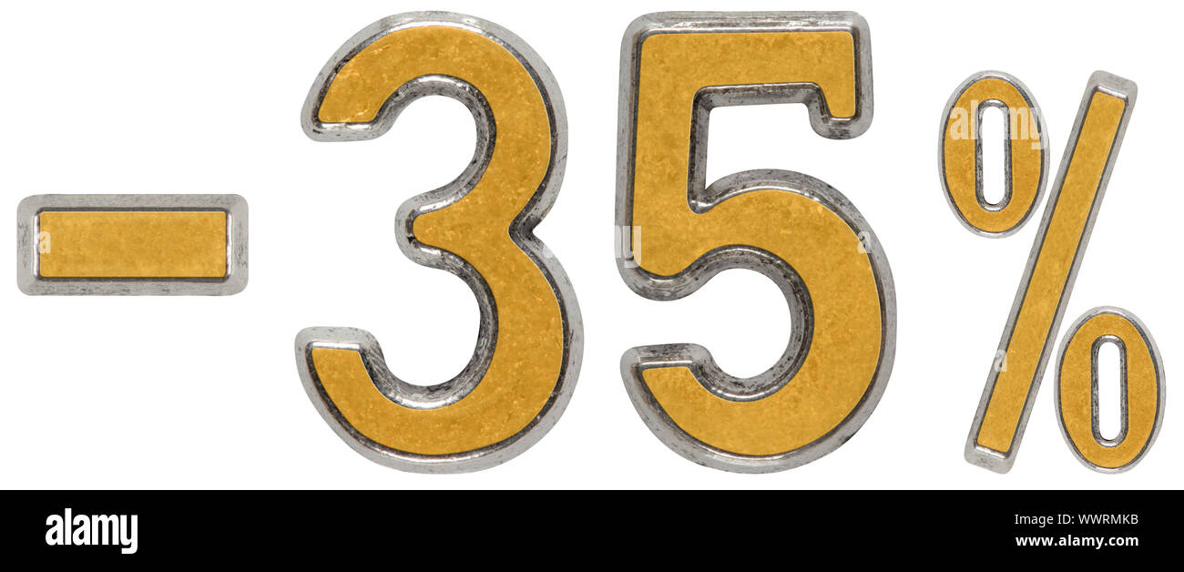 Percent off. Discount. Minus 35, thirty five, percent. Metal numeral ...