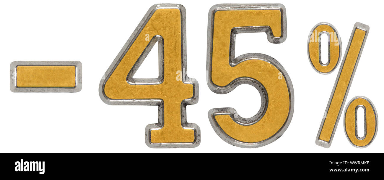 Percent off. Discount. Minus 45, forty five, percent. Metal numeral ...