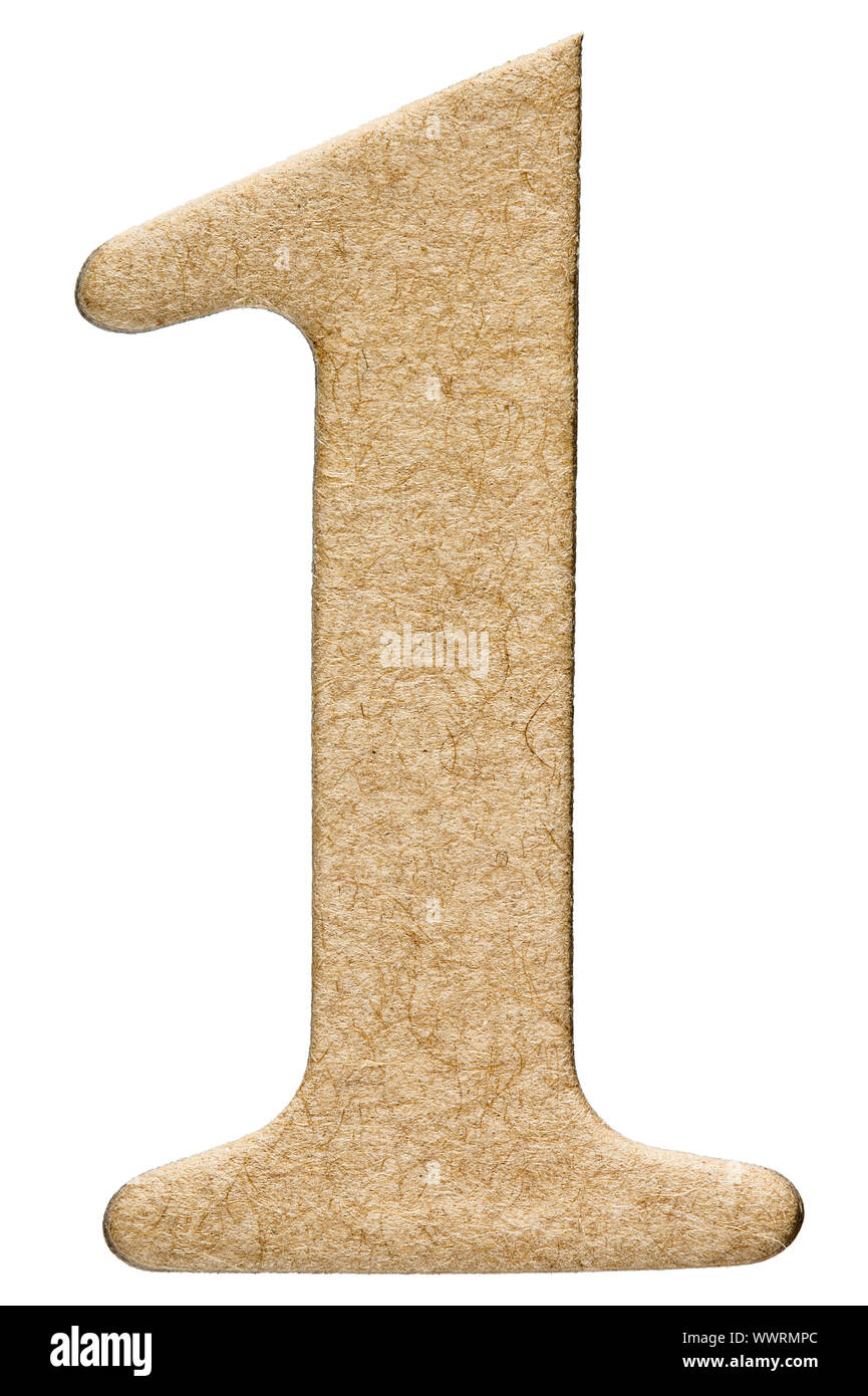 1, one, numeral from cardboard, isolated on white background Stock ...