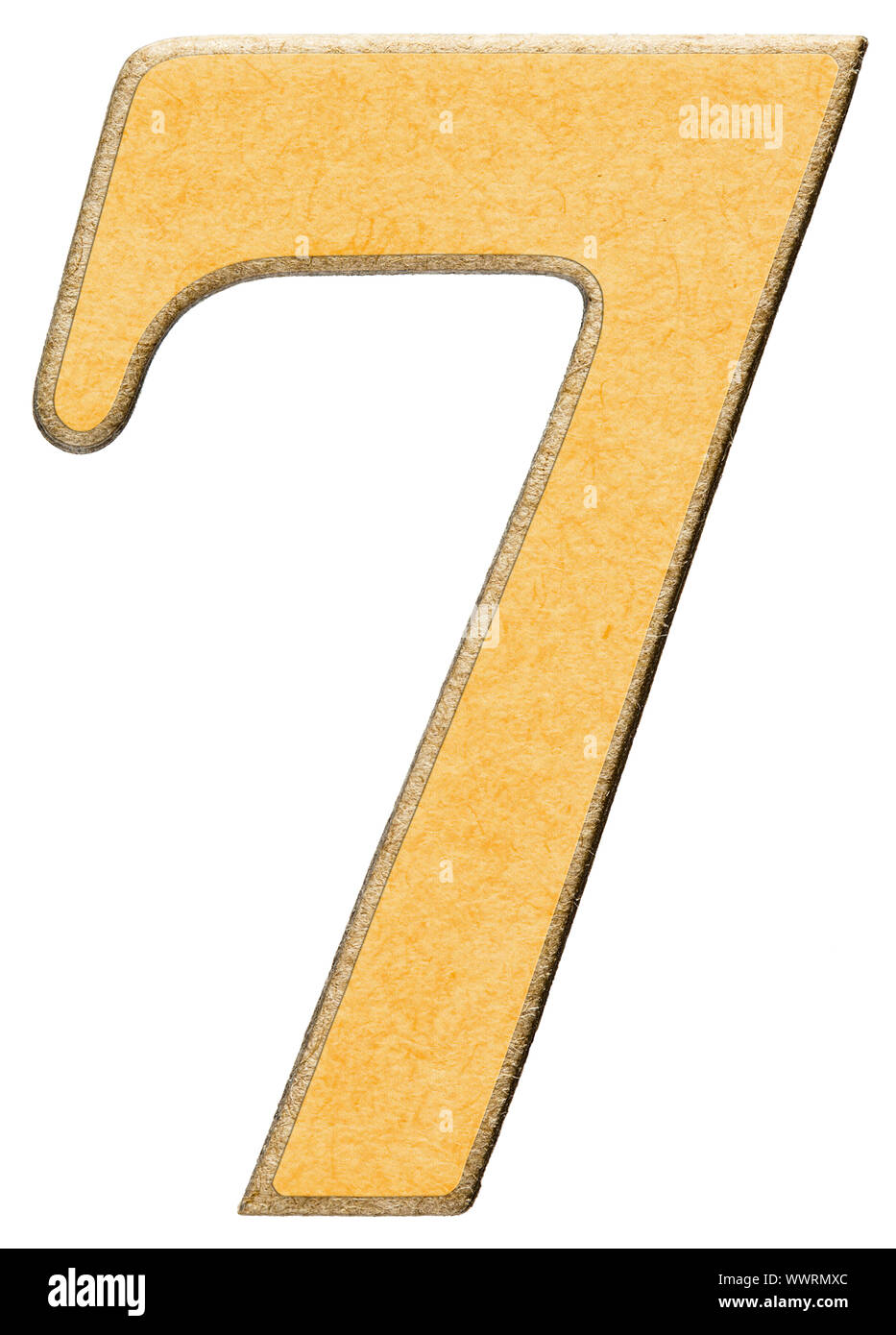 7, seven,numeral of wood combined with yellow insert, isolated on white ...