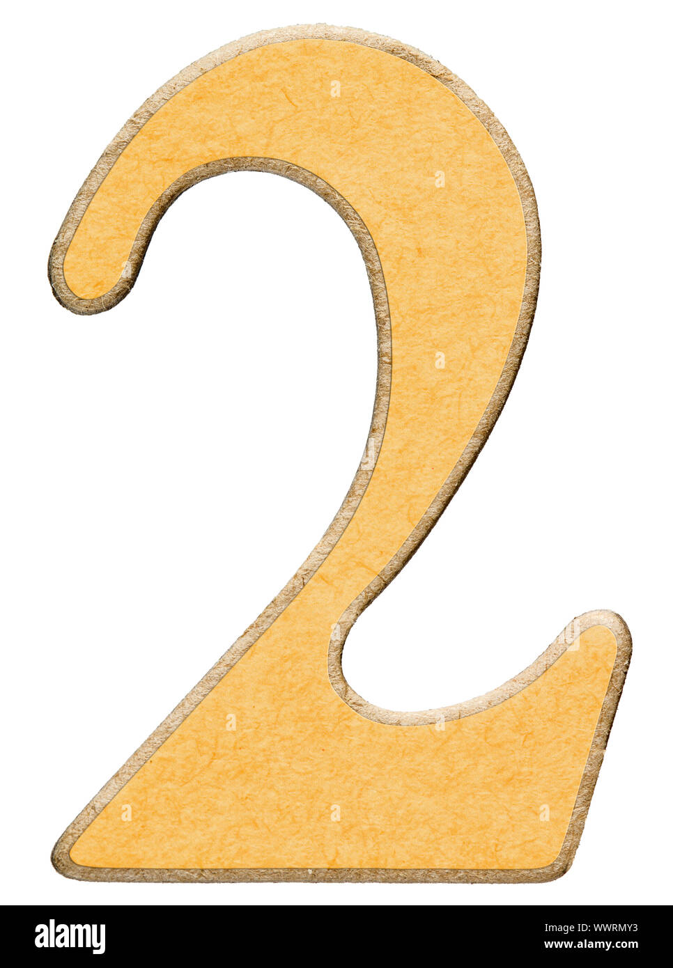 2, two, numeral of wood combined with yellow insert, isolated on white ...