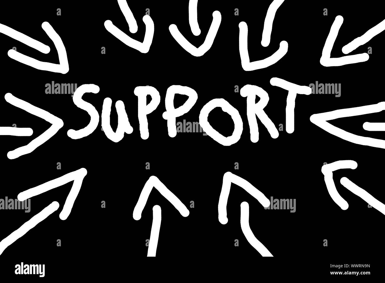 support concept illustration with arrows in black and white Stock Photo ...