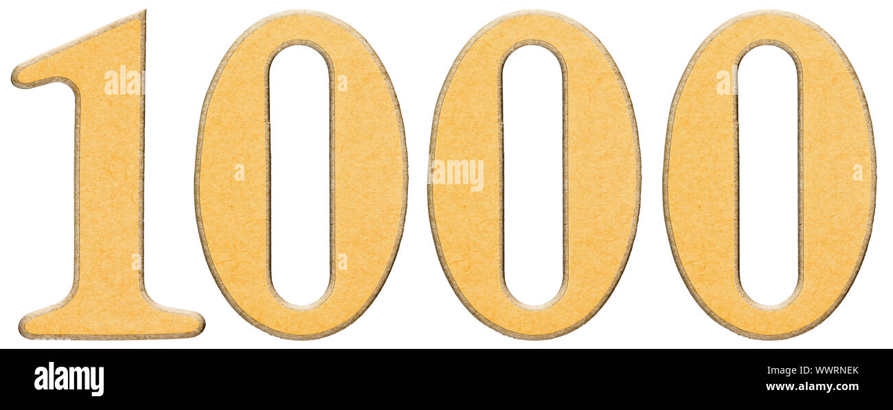 1000, one thousand, numeral of wood combined with yellow insert ...