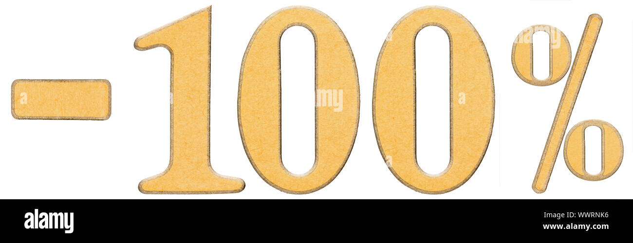 Percent off. Discount. Minus 100 one hundred percent, numerals isolated ...