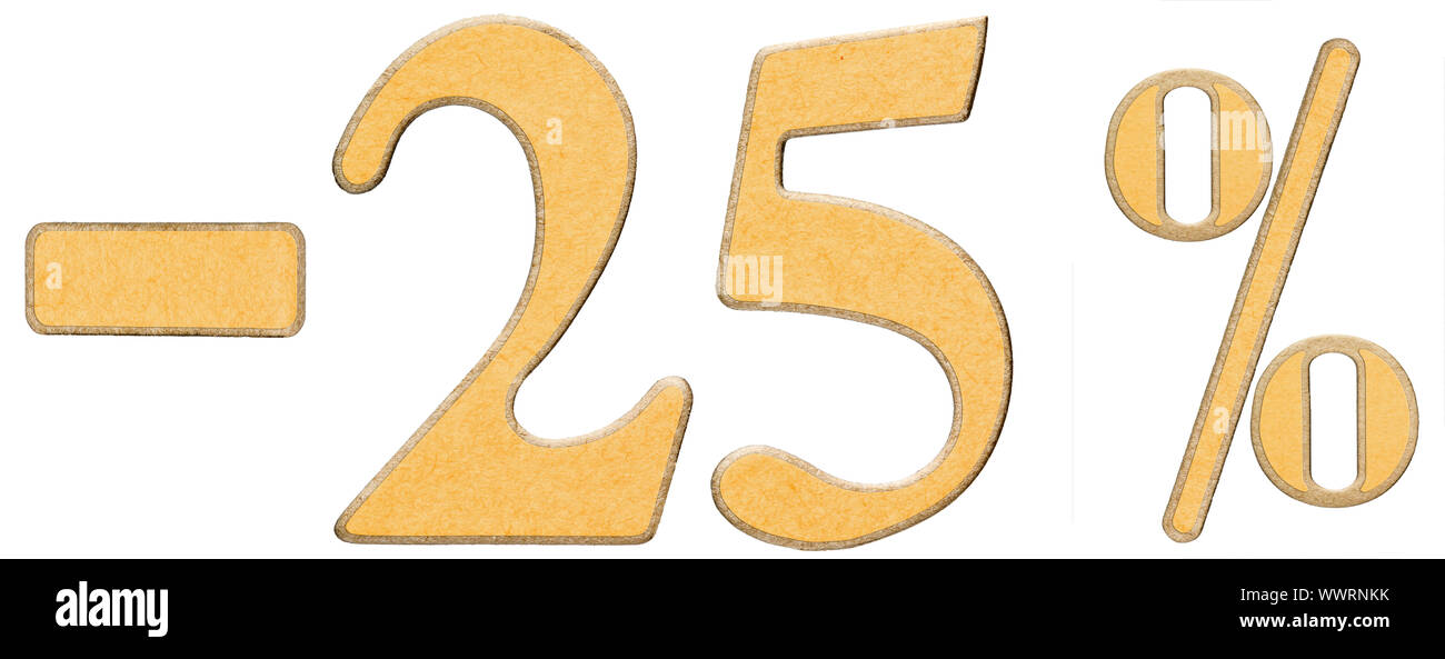 Percent off. Discount. Minus 25 twenty five percent, numerals isolated ...