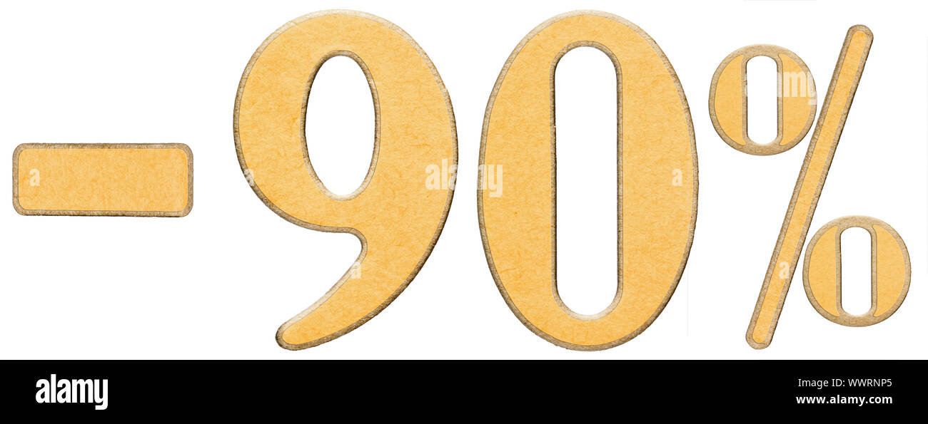 Percent off. Discount. Minus 90 ninety percent, numerals isolated on ...