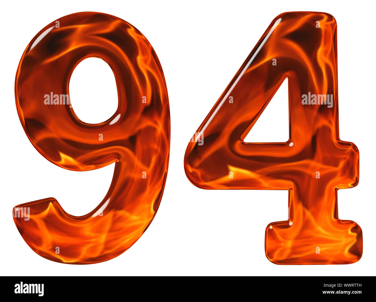 94, ninety four, numeral, imitation glass and a blazing fire, isolated ...