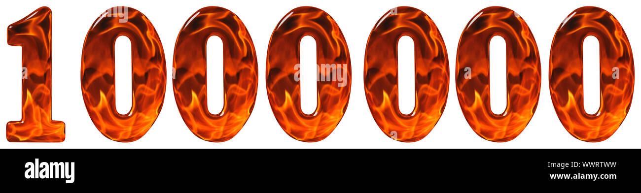 1000000, one million, numeral, imitation glass and a blazing fire ...