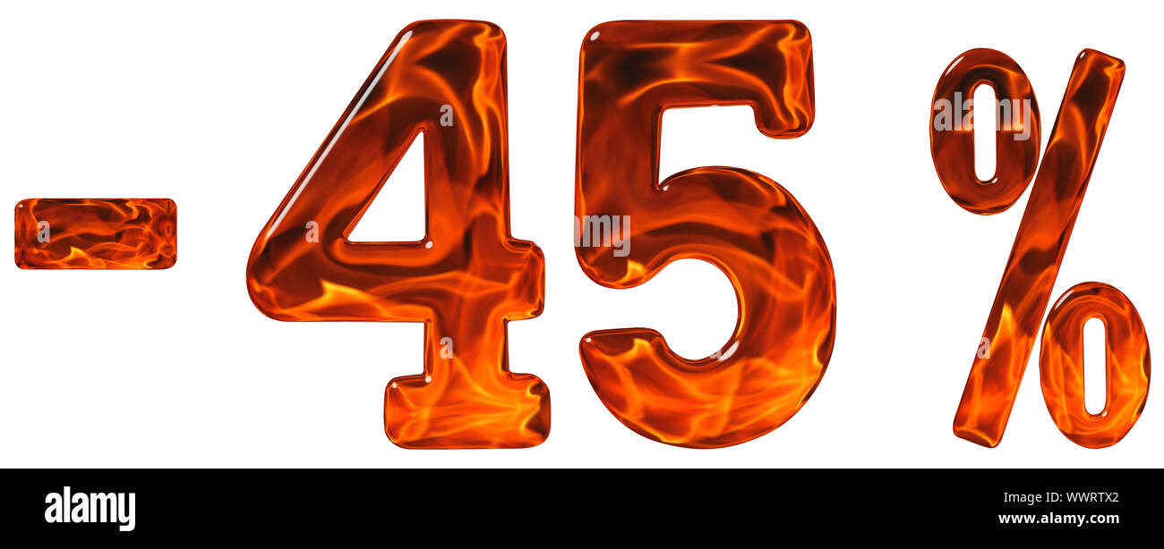 Percent off. Discount. Minus 45, forty five percent, numerals isolated ...