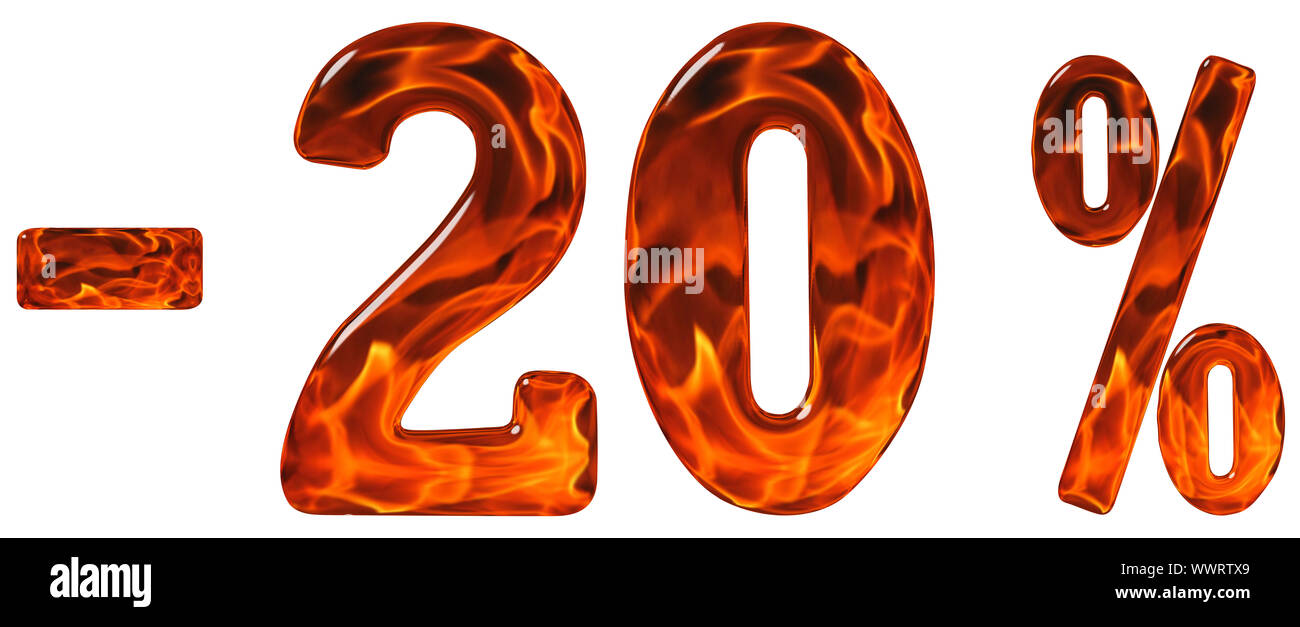 Percent off. Discount. Minus 20, twenty percent, numerals isolated on ...