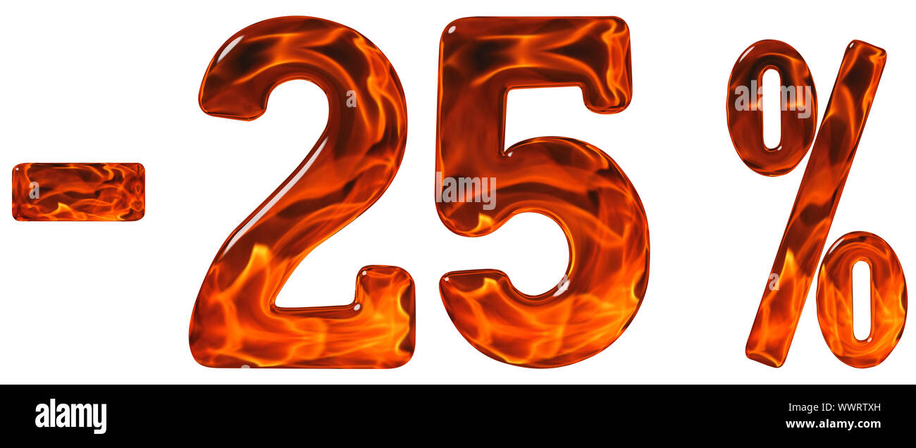 Percent off. Discount. Minus 25, twenty five percent, numerals isolated ...