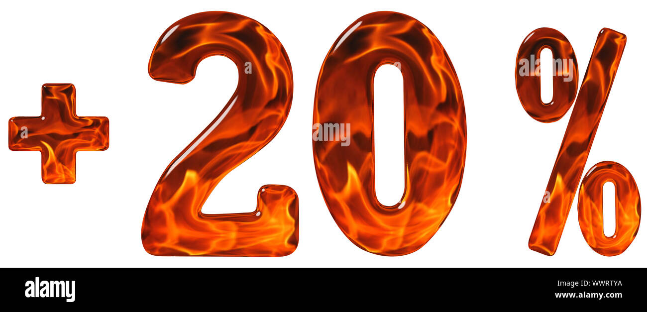 Percent benefits, plus 20, twenty percent, numerals isolated on white ...