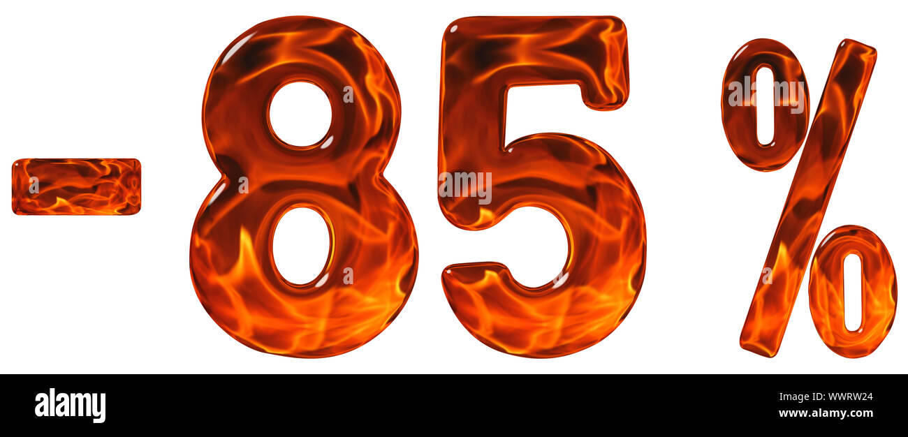Percent off. Discount. Minus 85, eighty five percent, numerals isolated ...