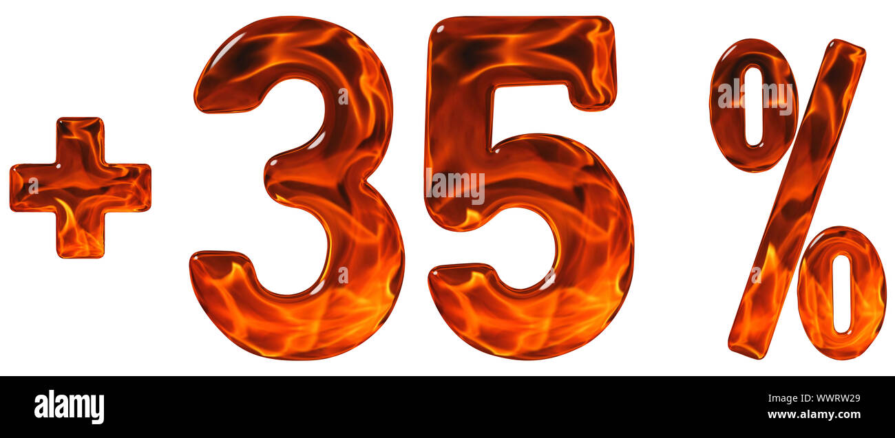 Percent benefits, plus 35, thirty five percent, numerals isolated on ...