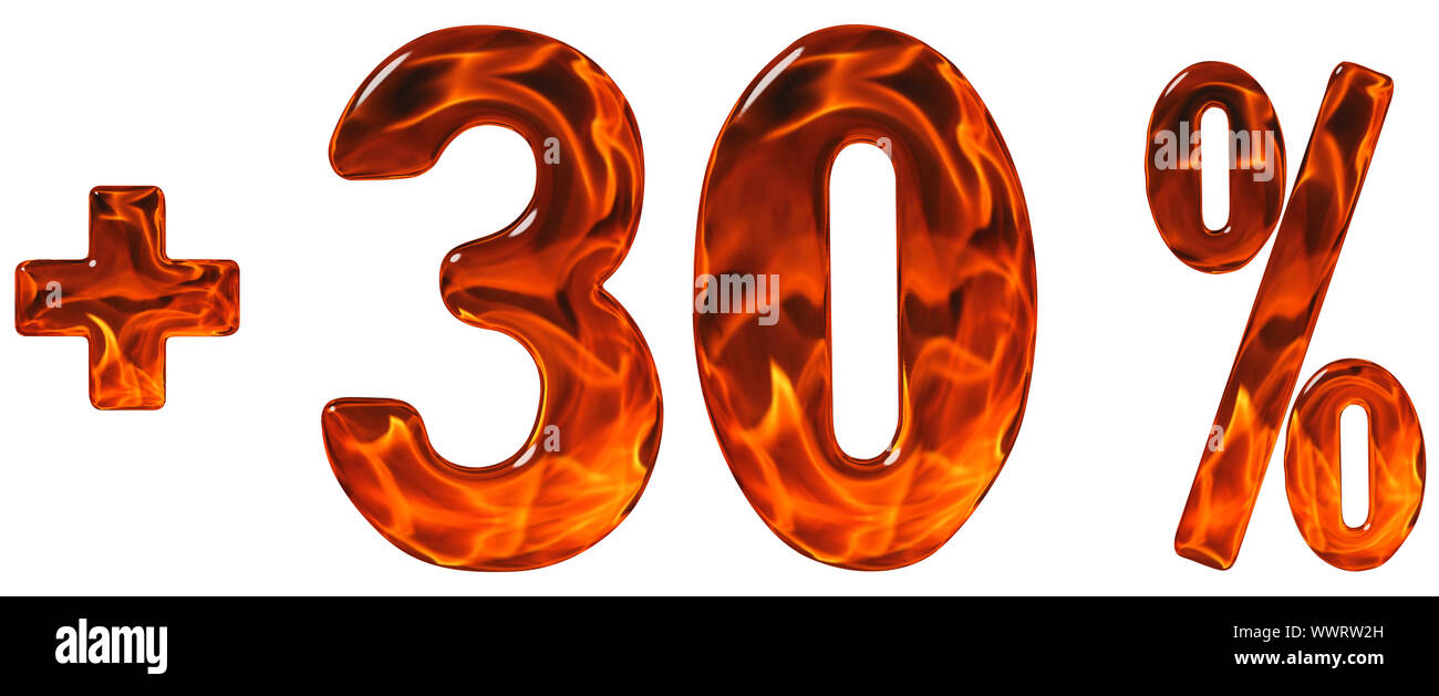 Percent benefits, plus 30, thirty percent, numerals isolated on white ...