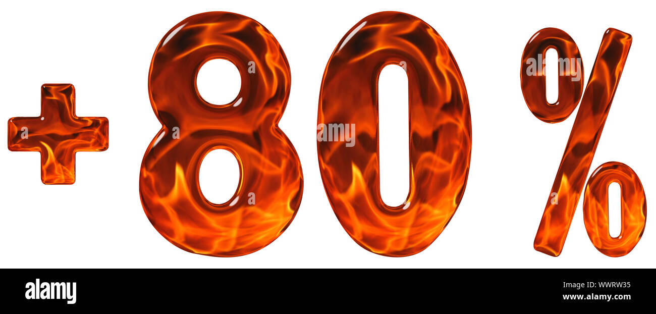 Percent benefits, plus 80, eighty percent, numerals isolated on white ...