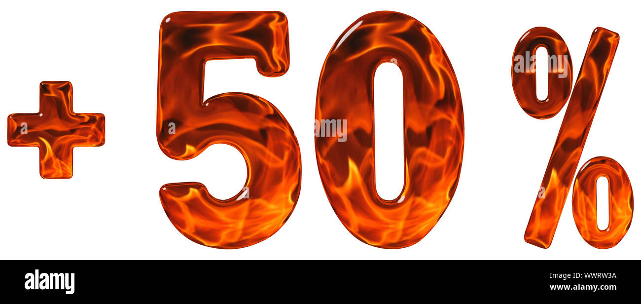 Percent benefits, plus 50, fift percent, numerals isolated on white ...