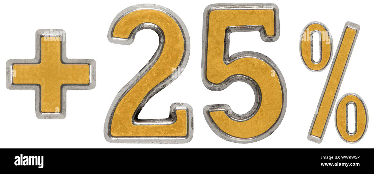 Percent benefits, plus 25 twenty five percent, numerals isolated on ...