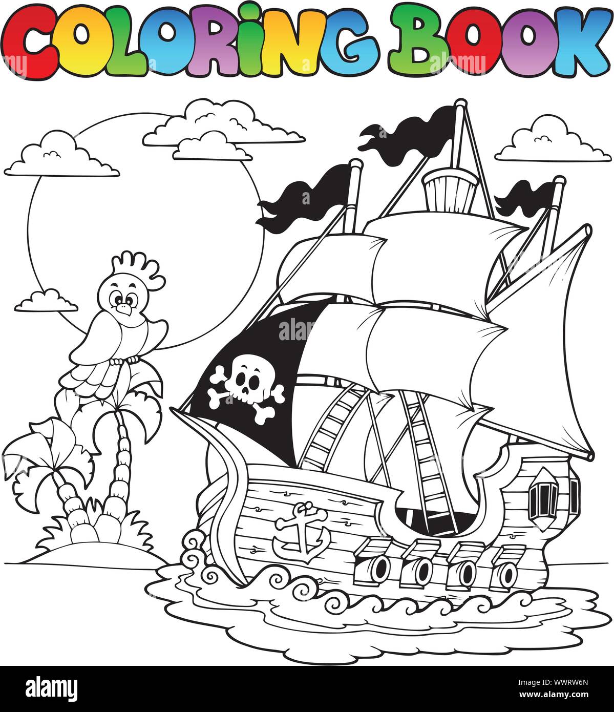 Coloring book with pirate ship 2 Stock Vector Image & Art - Alamy